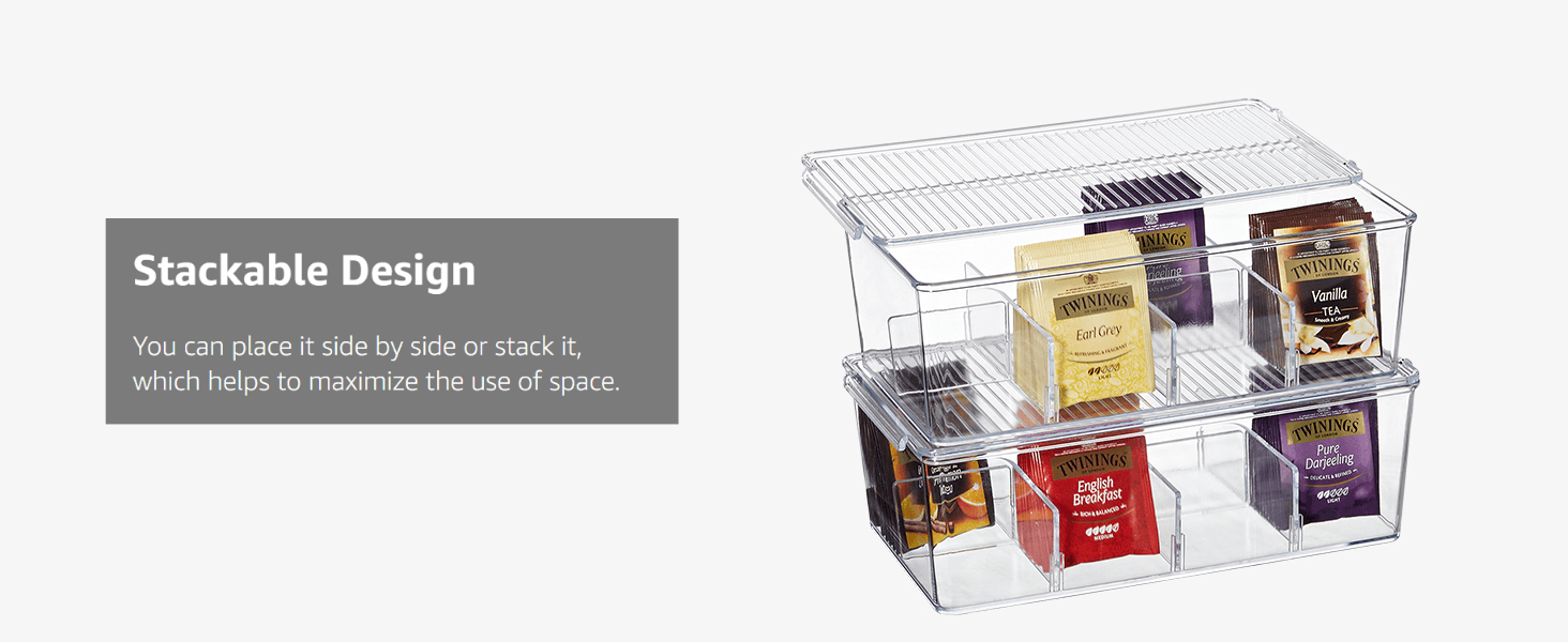 Plastic Tea Bag Organizer Bins Box, Tea Storage Container for Kitchen ...